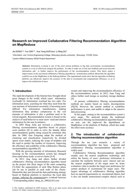 Pdf Research On Improved Collaborative Filtering Recommendation