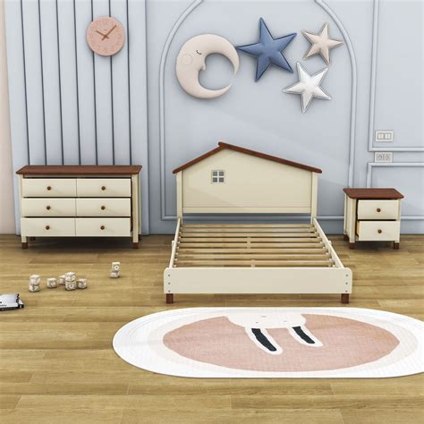 Harper Orchard Monowi 3 Pieces Bedroom Sets Wooden Platform Bed With