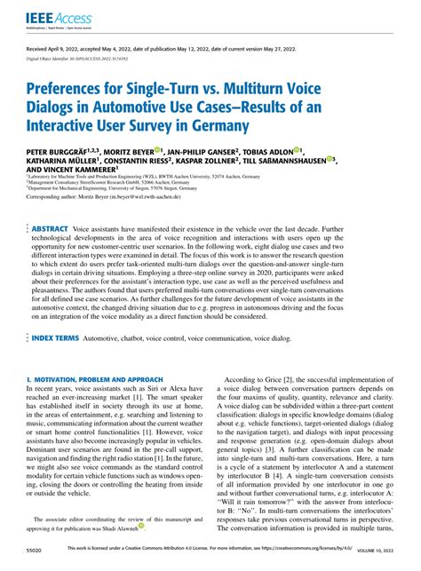 Pdf Preferences For Single Turn Vs Multi Turn Voice Dialogs In Automotive Use Cases Results