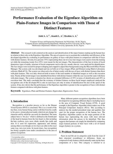 Pdf Performance Evaluation Of The Eigenface Algorithm On Plain