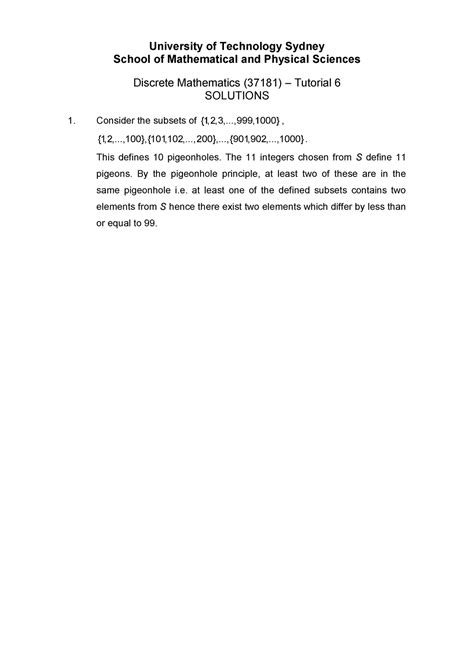 Tut Sols Tutorial Solution University Of Technology Sydney School Of Mathematical
