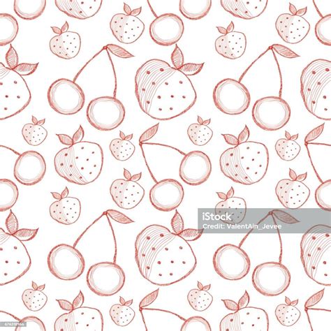 원활한 벡터 패턴 손으로 과일을 그려 딸기와 체리 배경입니다 손으로 그린 완벽 한 패턴 스케치 낙서 만화 시리즈 0명에 대한 스톡 벡터 아트 및 기타 이미지 Istock