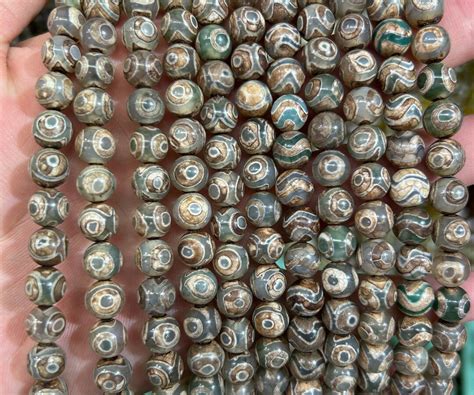 Natural Tibetan Agate Beads Smooth Round Vintage Dzi Loose Beads Eye