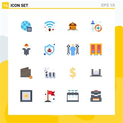 User Interface Pack Of 16 Basic Flat Colors Of Man Farming Building Agriculture Picker Editable