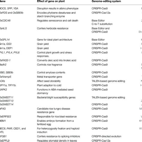 Genes Targeted By Genome Editing Systems In Rice Download Scientific Diagram