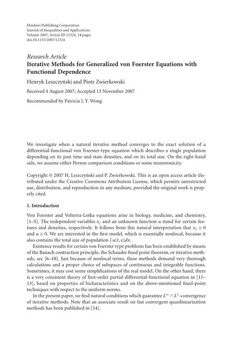 Pdf Iterative Methods For Generalized Von Foerster Equations With Functional Dependence
