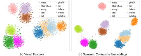 the t sne visualization of the generated visual features and semantic