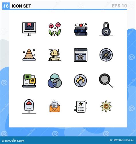 Flat Color Filled Line Pack Of 16 Universal Symbols Of Blocker Lock Rose Control School