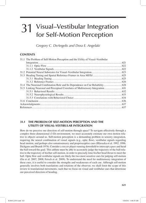 Pdf Visualvestibular Integration For Self Motion Perception