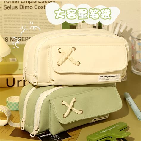 女孩大容量多隔层帆布笔袋简约日系高颜值2023年新款初中生小学生男孩款儿童超大多功能文具铅笔盒 虎窝淘