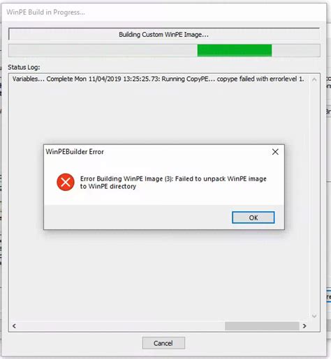 winpe builder error 1 error 10 passmark support forums