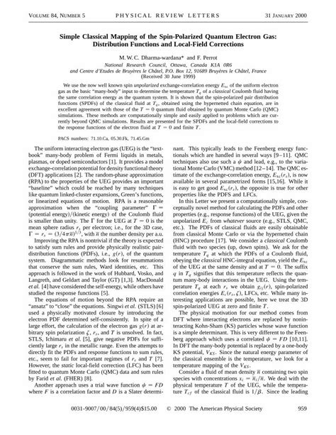 Pdf Simple Classical Mapping Of The Spin Polarized Quantum Electron Gas Distribution