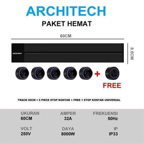 Jual Architech Paket Hemat Track Stop Kontak Track Socket 40cm 60cm 80cm Kepala Adaptor Soket