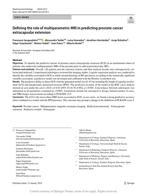 Pdf Defining The Role Of Multiparametric Mri In Predicting Prostate