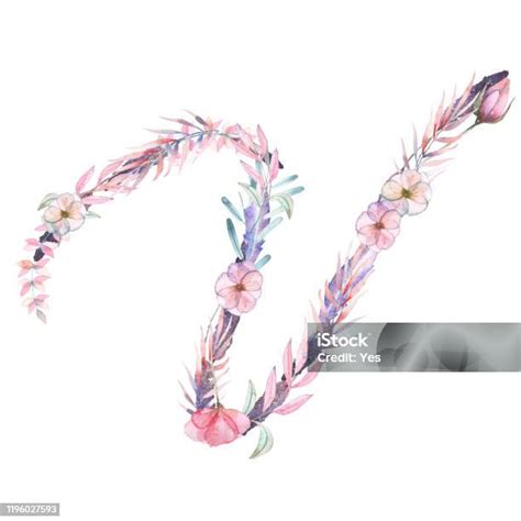 수채화 핑크와 보라색 꽃의 대문자 V 흰색 배경 웨딩 디자인 축제와 결혼식 장식과 카드에 대한 영어 알파벳에 그려진 고립 된 손 0명에 대한 스톡 벡터 아트 및 기타 이미지
