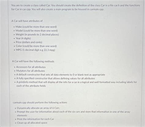 Solved You Are To Create A Class Called Car You Should