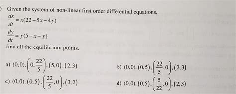 Solved Given The System Of Non Linear First Order
