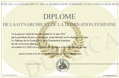 Diplome De La Gynarchie Et De La Domination Feminine