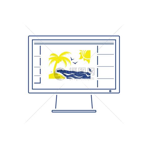 监视屏幕上的照片编辑器图标细线设计矢量插图高清图片下载 正版图片304742012 摄图网