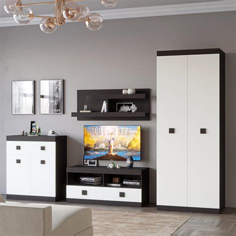 ᐉ Стінка модульна у вітальню Еверест Соната 7 Венге темний білий Evr 2242 • Краща ціна в Києві