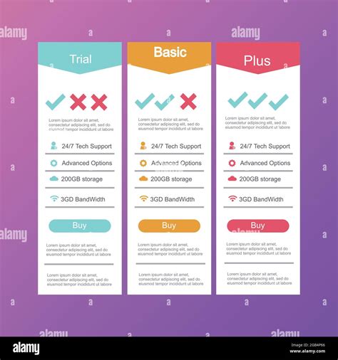 Template Design Ux Ui Price List Landing Page Website Product Package Price Box And Button Buy