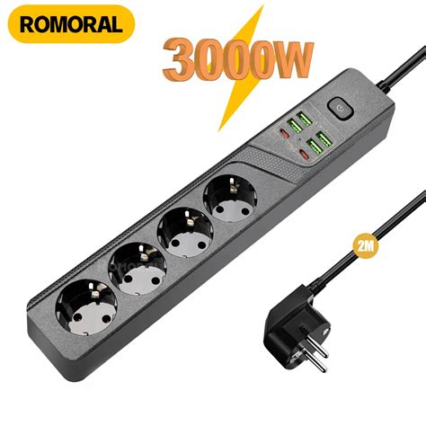 전원 스트립 Eu 플러그 4 Ac 4 Usb 2 타입 C 충전 소켓 2m 케이블 연장 콘센트 어댑터 서지 보호기 홈 오피스 필터 Aliexpress