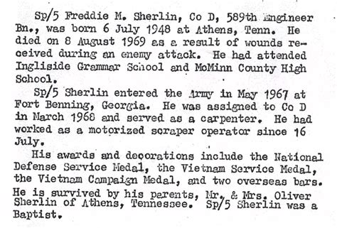 Sp5 Freddie Michael Sherlin