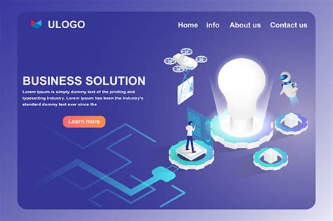 금융 및 비즈니스 솔루션 시작 개념 아이소메트릭 램프 드론 인공 지능 빅 데이터 웹 템플릿 및 방문 페이지 디자인으로 인간 등측