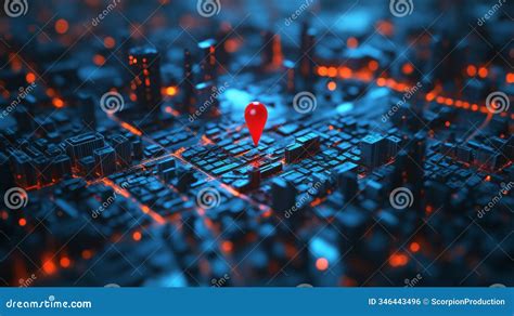 Urban Grid Map With Red Marker And Illuminated Streets Royalty Free Stock Image Cartoondealer