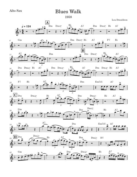 Blues Walk Alto Sax Sheet Music For Saxophone Alto Solo