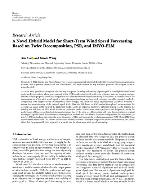 Pdf A Novel Hybrid Model For Short Term Wind Speed Forecasting Based