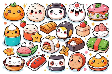 A Collection Of Cute Kawaii Food Characters With Smiling Faces