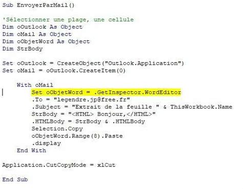 Comment envoyer la sélection de mon tableau par mail en clic avec VBA