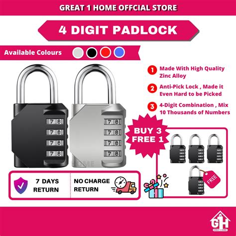 Buy 3 Free 1 4 Digit Combination Travel Padlock Zinc Alloy Password Small Portable Luggage Bag
