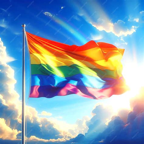 Rainbow Flag Waving In The Sky Wallpaper With Copy Text Space Premium