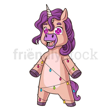Unicorn Tangled In Xmas Lights Cartoon Clipart Vector Friendlystock