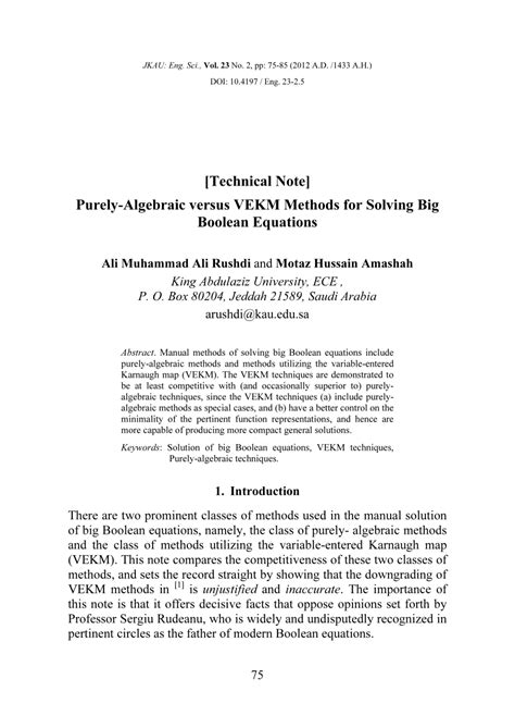 Pdf [technical Note] Purely Algebraic Versus Vekm Methods For Solving Big Boolean Equations