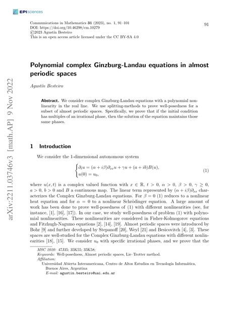 Pdf Polynomial Complex Ginzburg Landau Equations In Almost Periodic Spaces