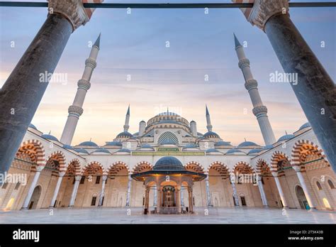 Sunset Shot Of Courtyard Of Grand Camlia Mosque Or Buyuk Camlica Camii