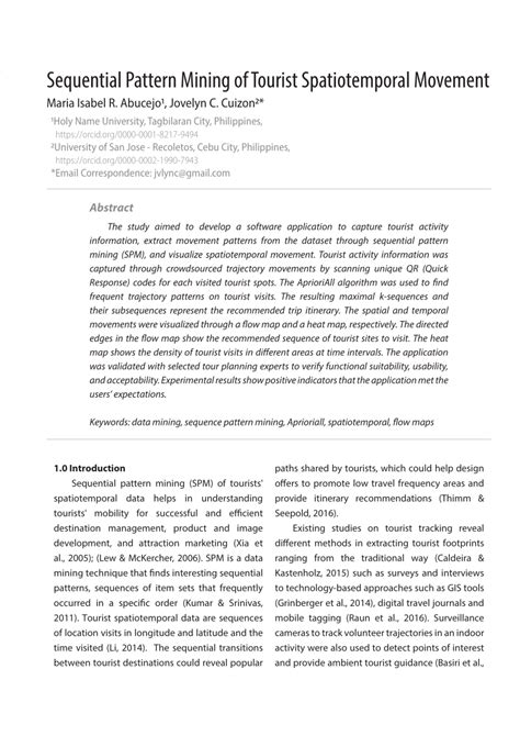 Pdf Sequential Pattern Mining Of Tourist Spatiotemporal Movement