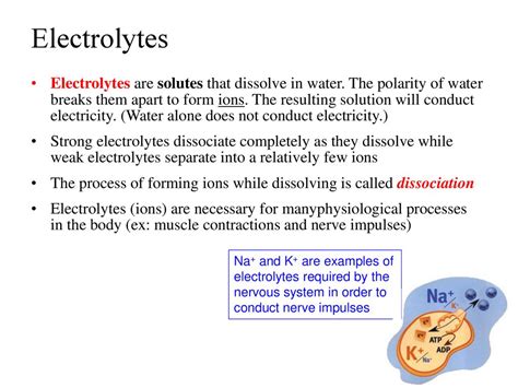 Electrolytes Electrolytes Are Solutes That Dissolve In Water The Polarity Of Water Breaks Them