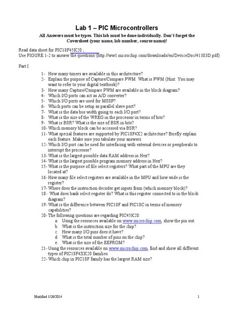 Lab 1 Pic Microcontrollers Pdf Inputoutput Electrical Engineering