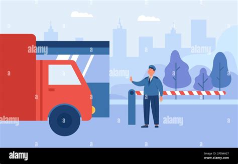Security Check Of Car In Front Of Parking Gate Stock Vector Image And Art