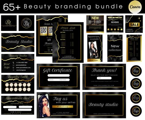 Beauty Branding Kit Black Gold Canva Branding Package For Makeup