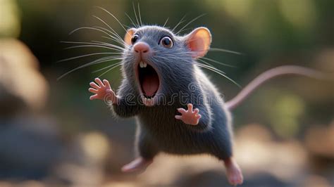 Scared Mouse With Open Mouth And Paws Up Closeup Stock Illustration