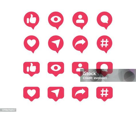 소셜 네트워크 앱 아이콘입니다 좋아요 팔로워 댓글 아이콘 레드 하트처럼 새로운 메시지 버블 친구 요청 수량 번호 알림 아이콘 템플릿 벡터 일러스트 레이 션 10에 대한 스톡