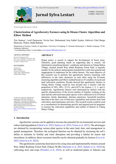 PDF Clusterization Of Agroforestry Farmers Using K Means Cluster