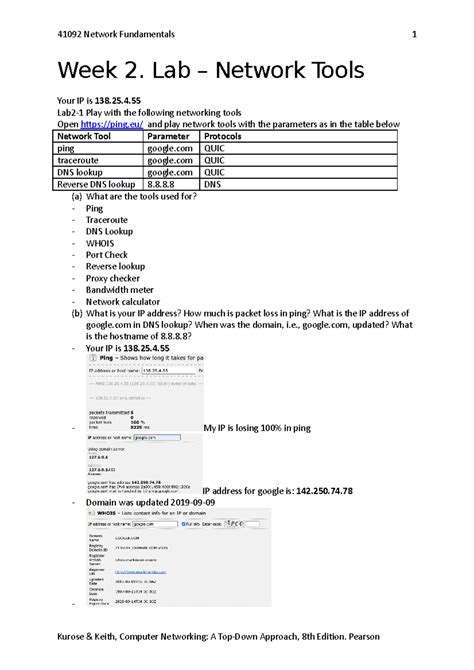 Week2 Lab Network Tools Week 2 Lab Network Tools Your Ip Is 13825 Lab2 1 Play With The