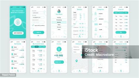 Set Ui Ux Gui Layar Ecology Aplikasi Desain Datar Template Untuk Aplikasi Seluler Ilustrasi Stok