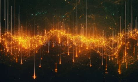 Abstract Digital Wave Pattern With Glowing Orange Lines And Particles Representing Energy Flow